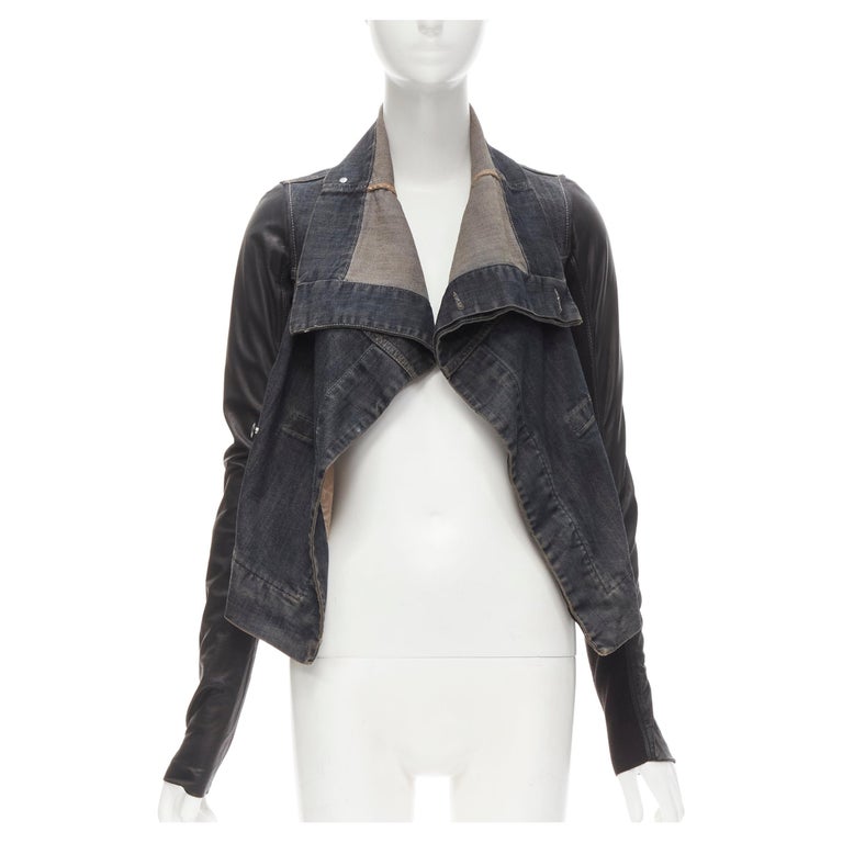 DRKSHDW RICK OWENS Vintage Exploder leather sleeve denim wrap biker ...