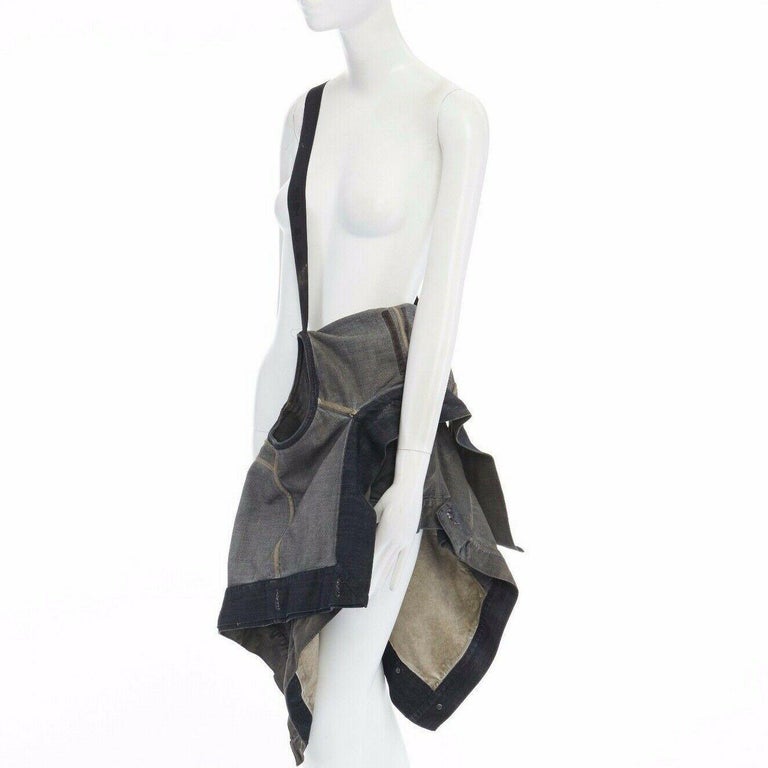 DRKSHDW RICK OWENS washed denim draped collar Exploder wrap vest jacket ...