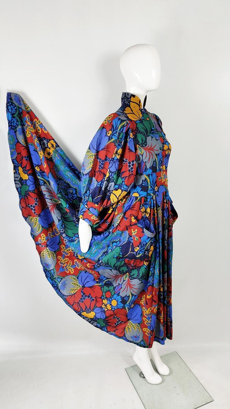 Droopy and Browns Vintage Womens Floral Wool Puff Sleeve Dress, 1980s ...