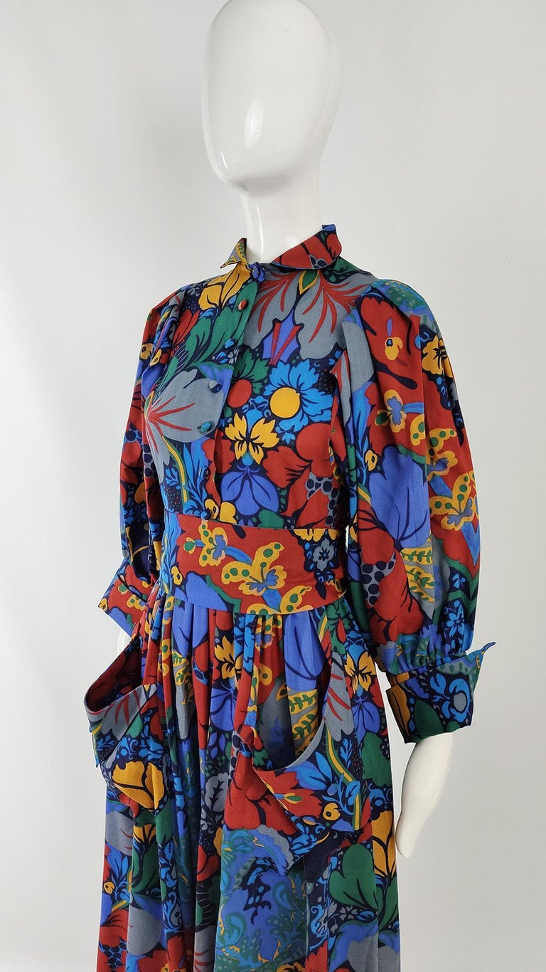 Droopy and Browns Vintage Womens Floral Wool Puff Sleeve Dress, 1980s ...