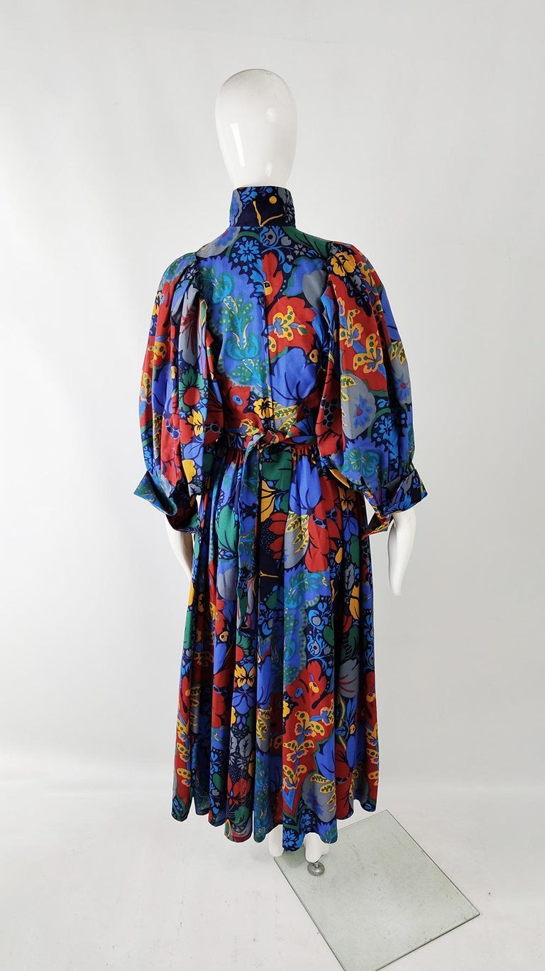 Droopy and Browns Vintage Womens Floral Wool Puff Sleeve Dress, 1980s ...