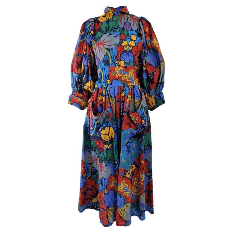 Droopy and Browns Vintage Womens Floral Wool Puff Sleeve Dress, 1980s ...