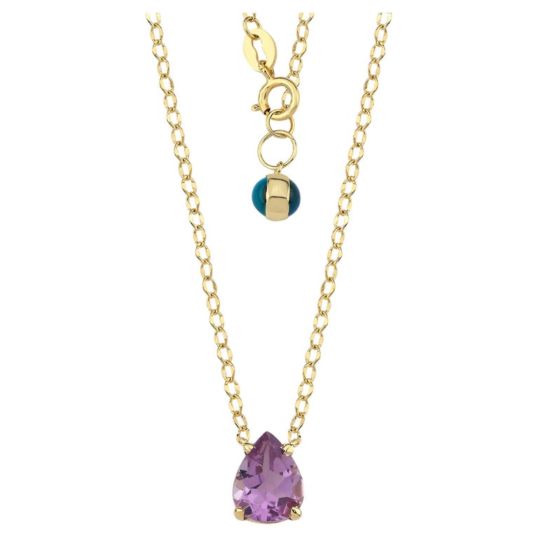 14k Gold Drop Amethyst Solitaire Chain Necklace For Sale at 1stDibs