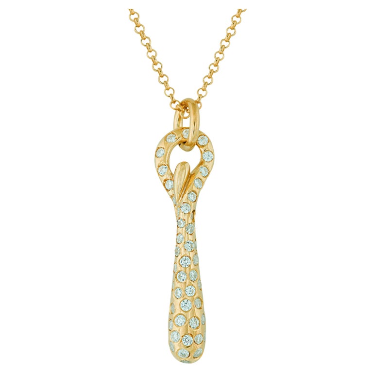 Drop Diamond Gold Necklace For Sale at 1stDibs