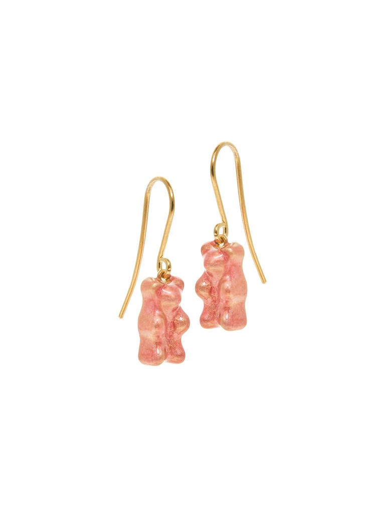 Drop Earrings Gummy Bears 18 Karat Gold-Plated Silver Pink Enamel Greek ...
