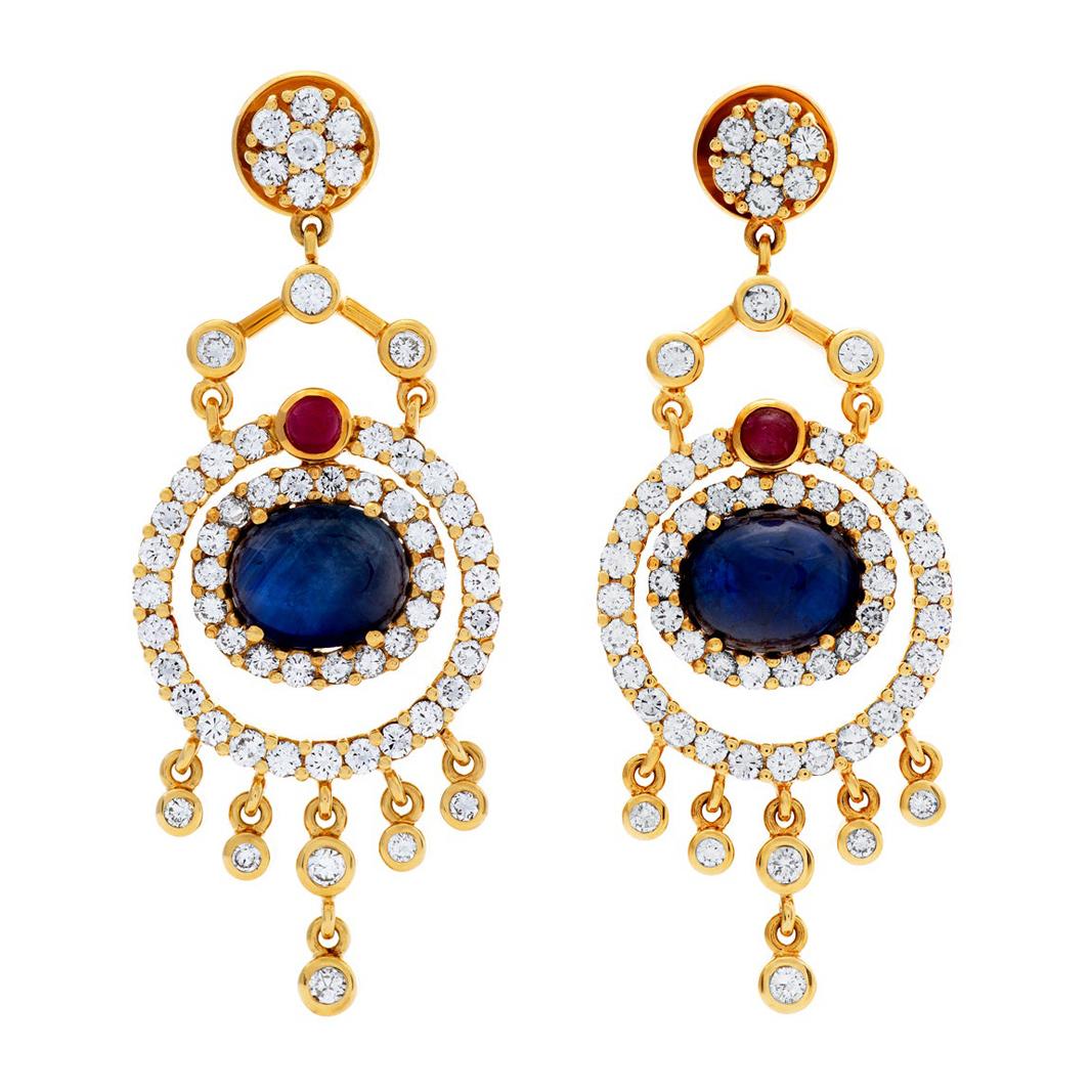 Gübelin Certified Ruby, Sapphire and Diamond Drop Earrings For Sale at ...