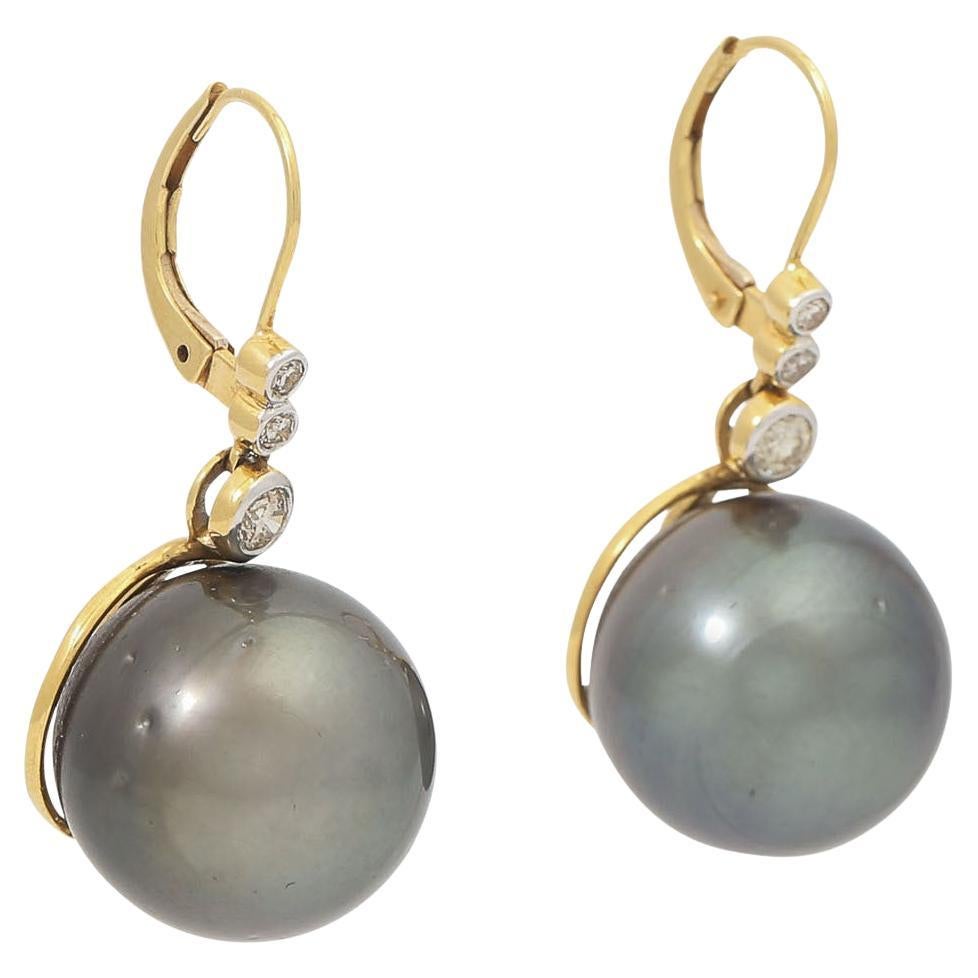 Drop Earrings 'Pair', Especially with 2 Fine Tahitian Cultured Pearls ...