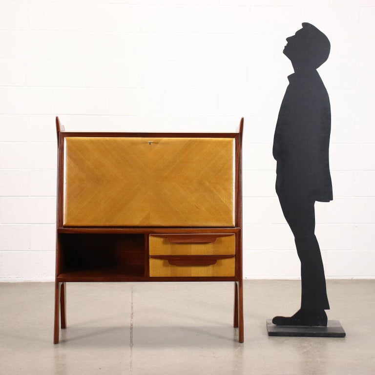 Drop-Leaf Cabinet Ash Mahogany Glass Italy 1950s at 1stDibs