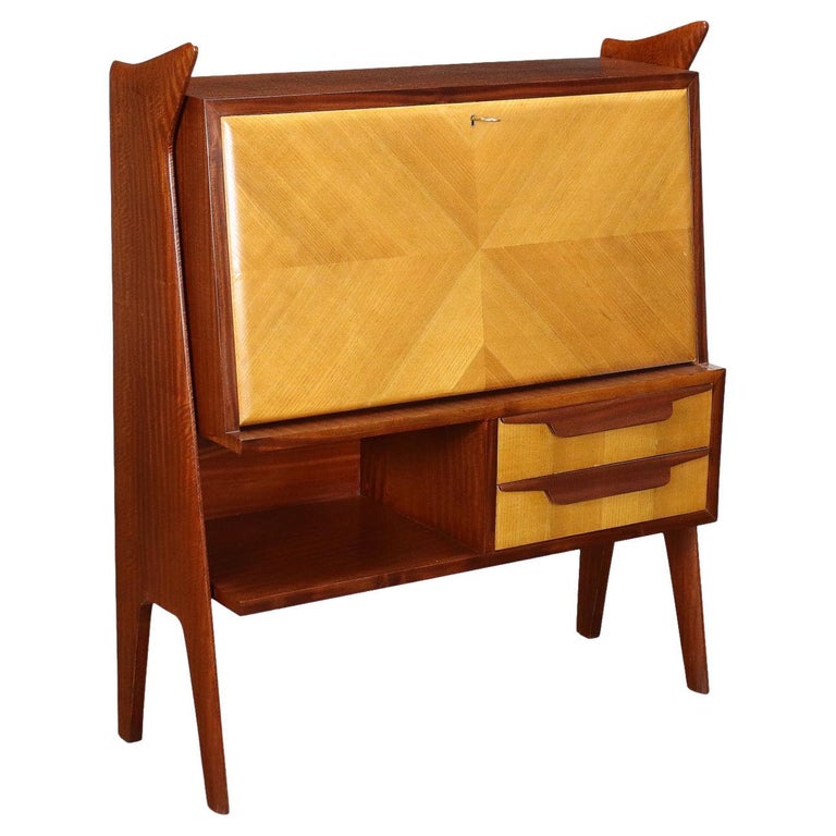 Drop-Leaf Cabinet Ash Mahogany Glass Italy 1950s at 1stDibs