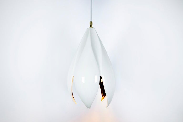 Drop Light, Gloss White / Copper Lustre, Pendant Light For Sale at 1stDibs