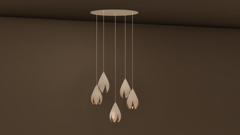 Drop Light, Gloss White / Copper Lustre, Pendant Light For Sale at 1stDibs