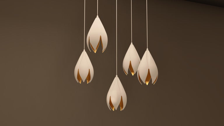 Drop Light, Gloss White / Copper Lustre, Pendant Light For Sale at 1stDibs