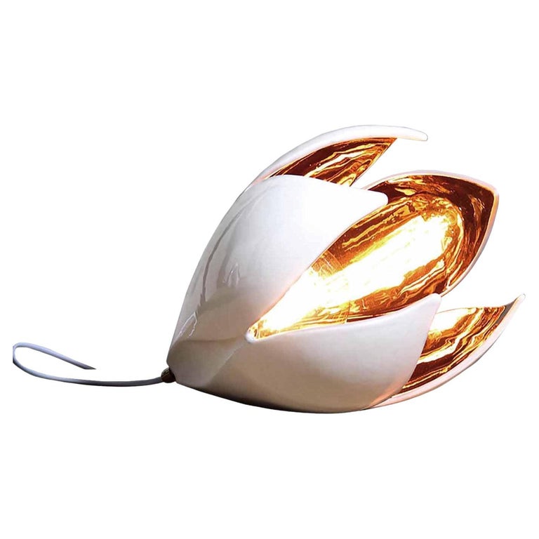 Drop Light, Gloss White / Copper Lustre, Table Lamp For Sale at 1stDibs