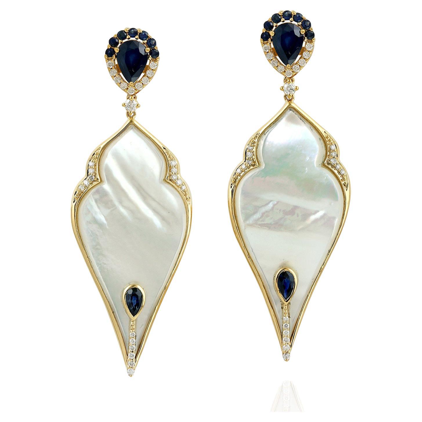 Natural Opal Dangle Earring Diamond with Sapphire and Emerald in 18k ...