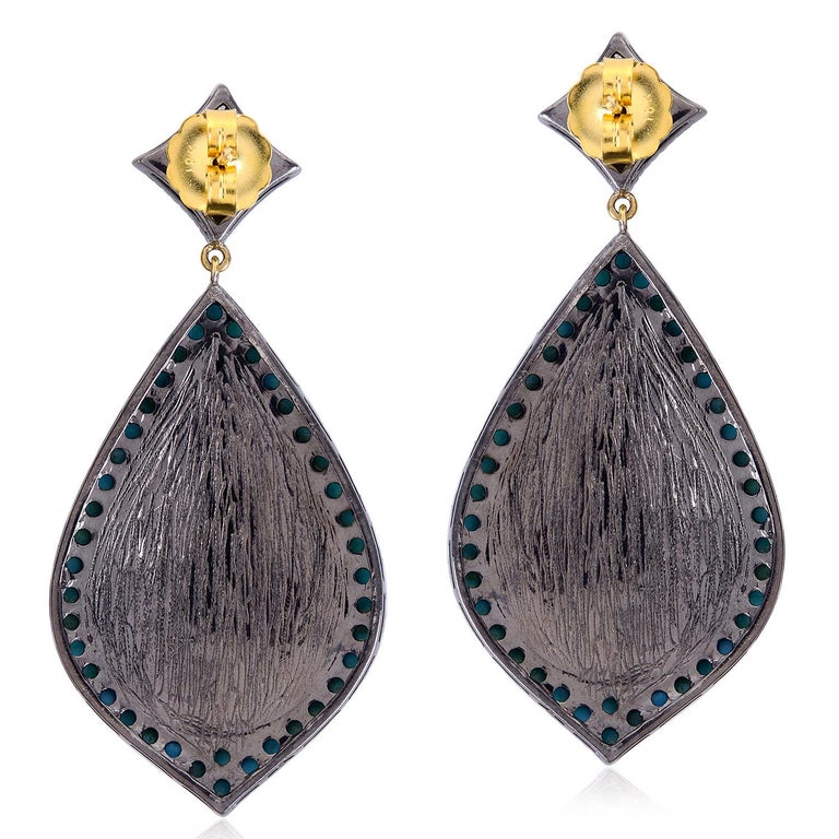 Drop Shaped Earring with Enamel and Ice Diamond Surrounded by Pave ...