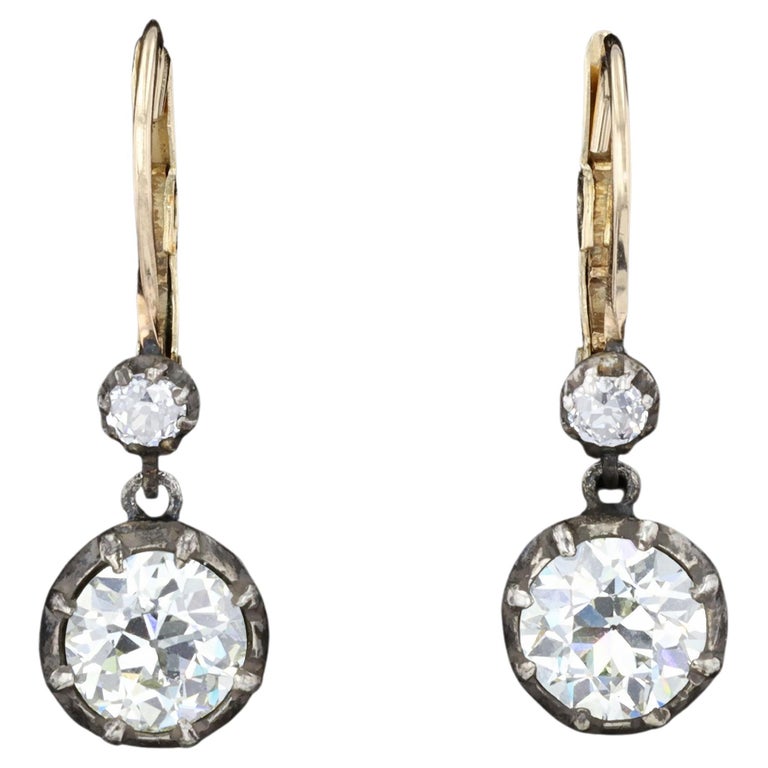 Drop Style Old Mine Cut Diamond Earrings For Sale at 1stDibs
