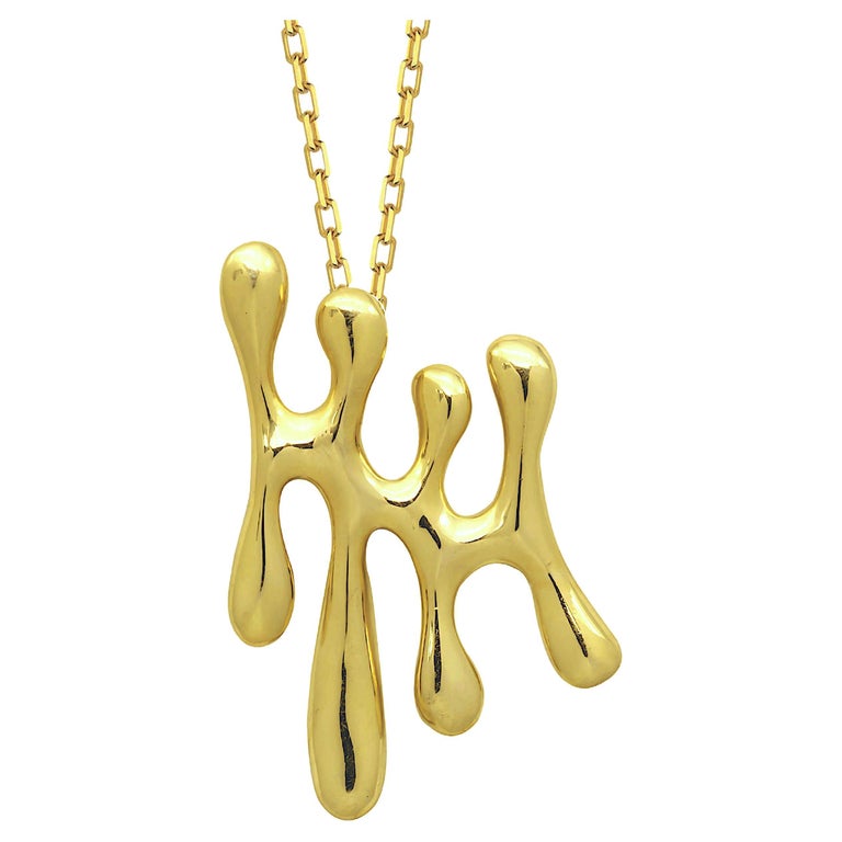 Drops Pendant Gold Necklace For Sale at 1stDibs