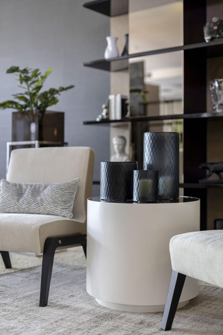 Modern Set Drum Side Tables made with wood, lacquer and glass, Handmade ...