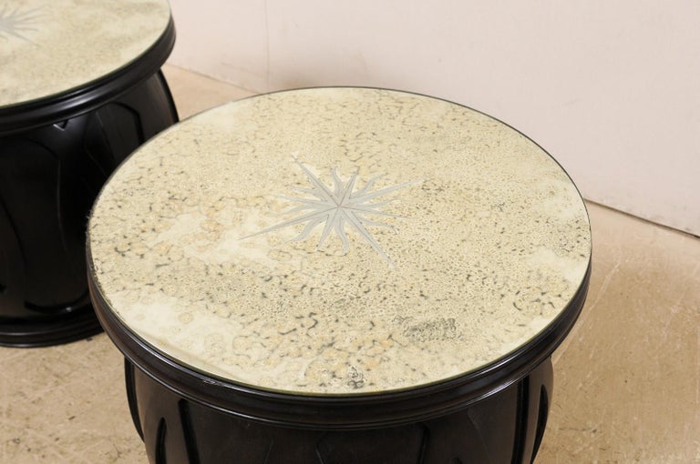 Drum Style Side Tables with Artisan Crafted Verre Églomisé Sunburst ...
