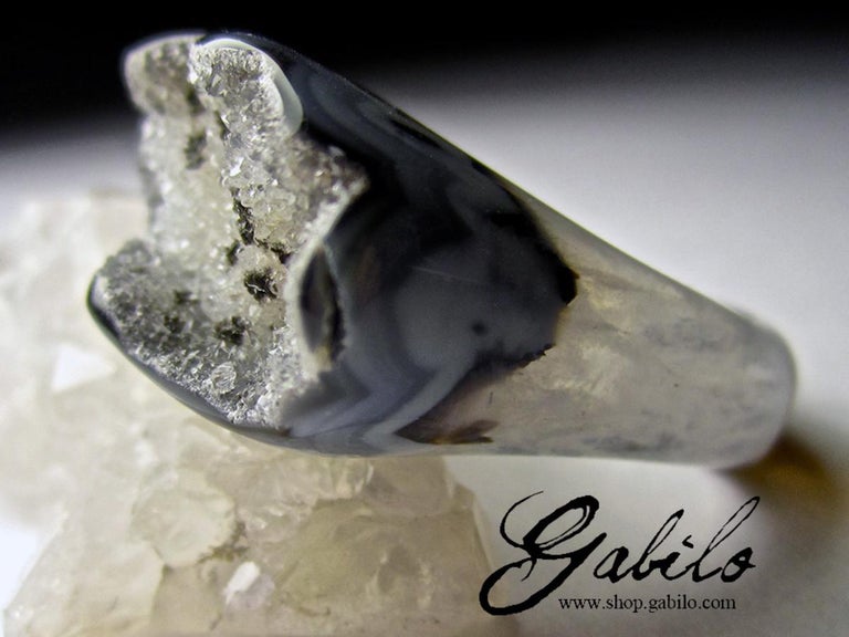 Druzy Agate Ring Solid Stone Raw Crystals Black White stone For Sale at ...