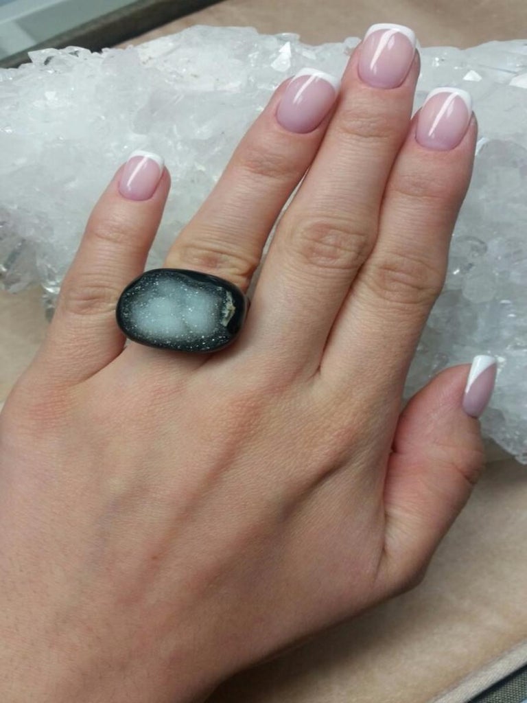 Druzy Quartz Ring Solid Stone Bicolor Black White Raw Crystals For Sale ...