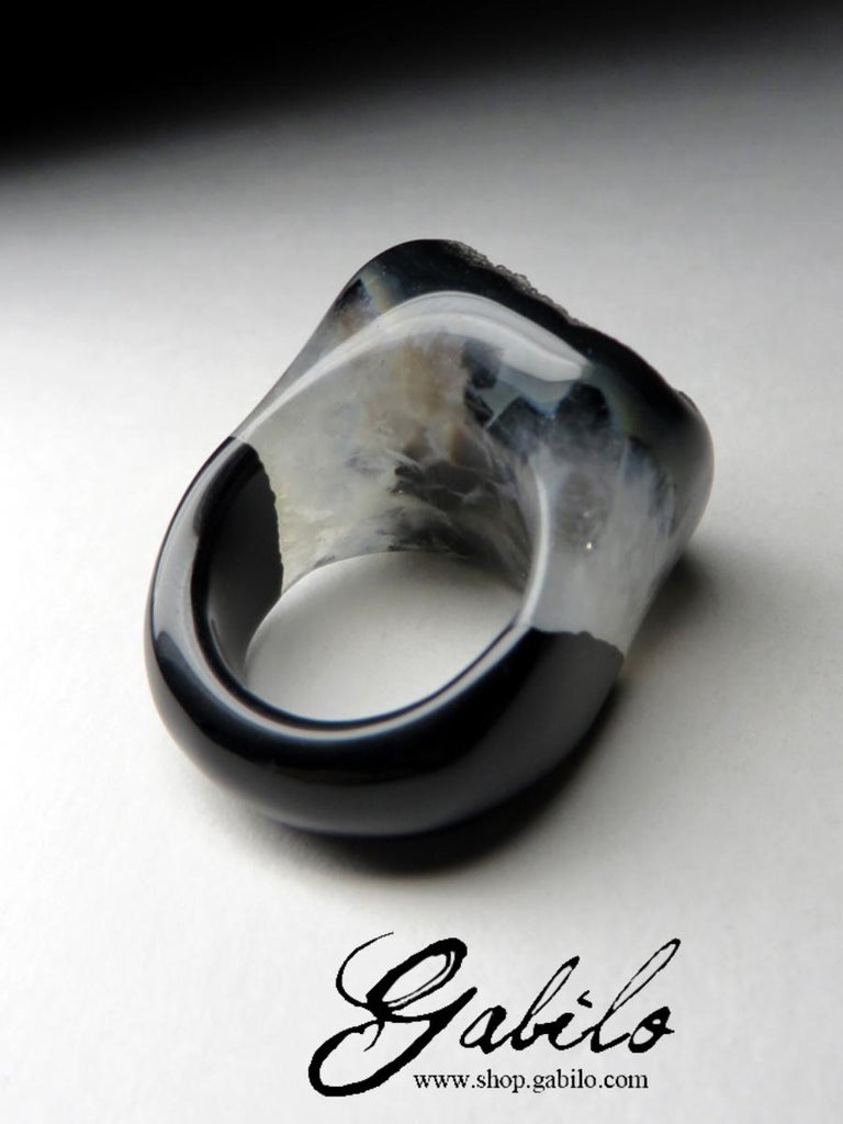 Druzy Quartz Ring Solid Stone Bicolor Black White Raw Crystals For Sale ...