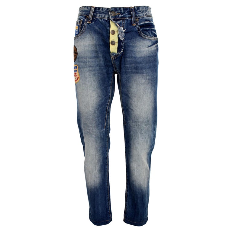 Dsquared Blue Washed Effect Patches Jeans For Sale at 1stDibs