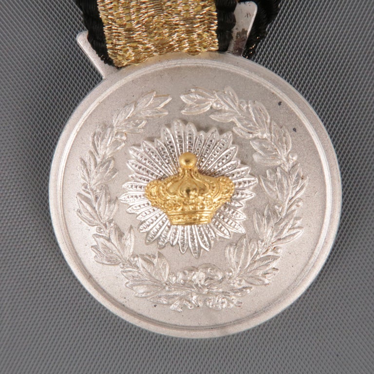 DSQUARED2 Black And Gold Stripe Ribbon Medallion Pin For Sale at 1stDibs