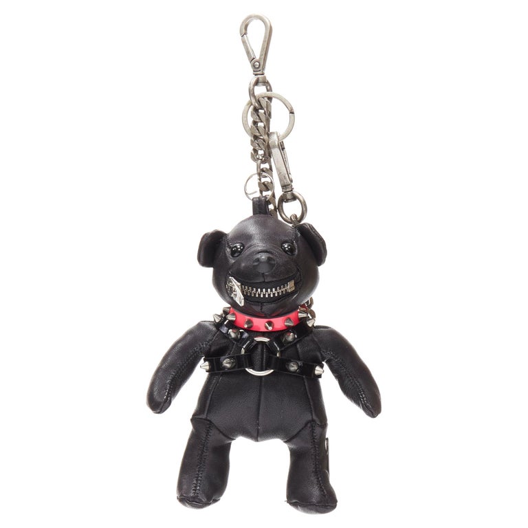 DSQUARED2 black leather pink bondage strap bear charm with metal chain ...
