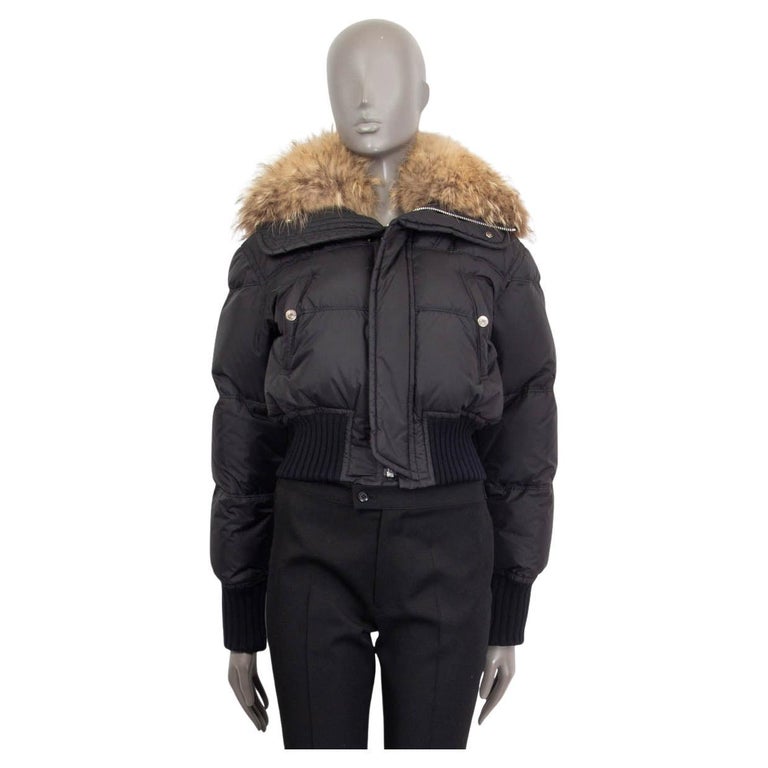 DSQUARED2 black nylon FUR TRIM CROPPED PUFFER DOWN BOMBER Jacket 40 S For Sale at 1stDibs