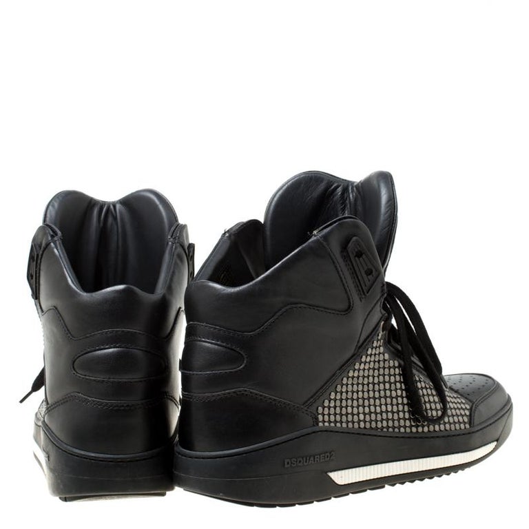 Dsquared2 Black Studded Leather High Top Sneakers Size 41 at 1stDibs