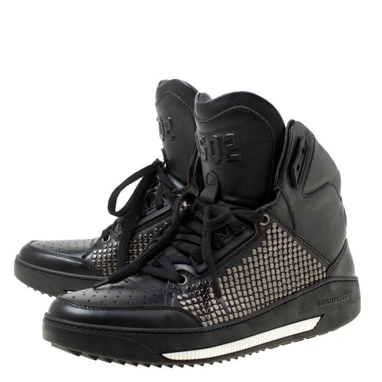 Dsquared2 Black Studded Leather High Top Sneakers Size 41 at 1stDibs