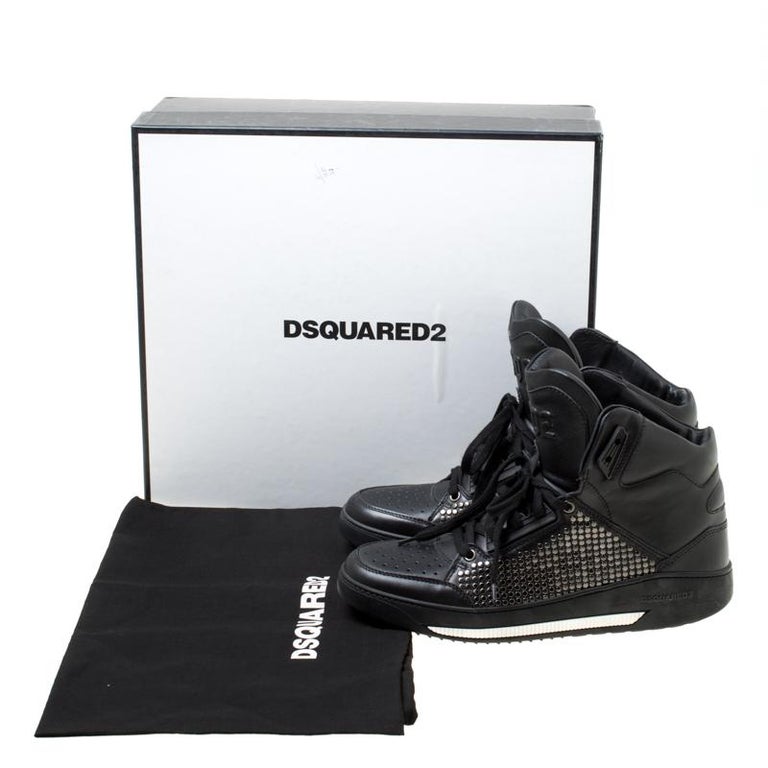 Dsquared2 Black Studded Leather High Top Sneakers Size 41 at 1stDibs