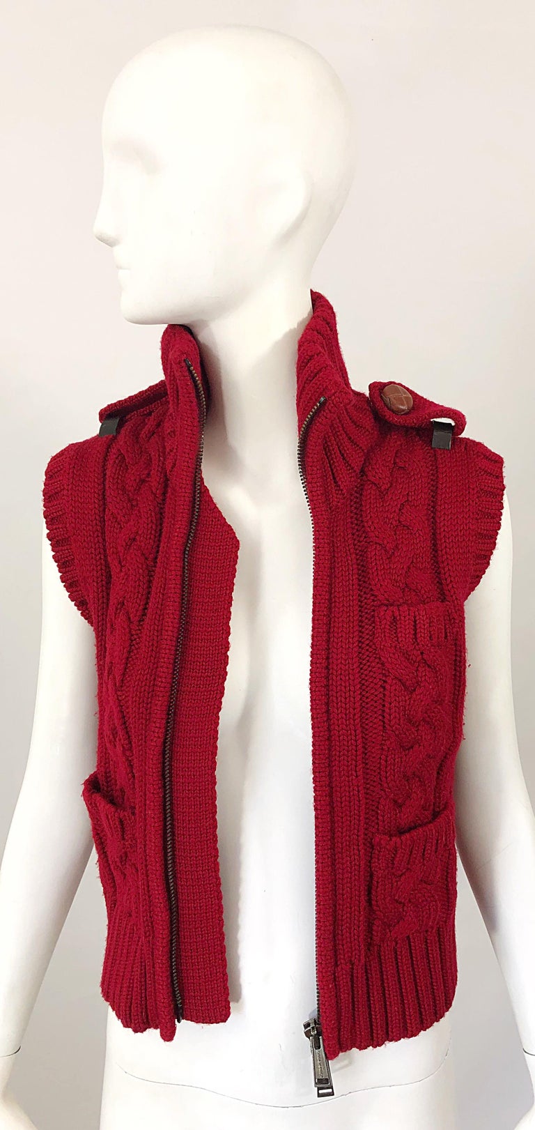 DSquared2 Early 2000s Lipstick Red Wool Sleeveless Cardigan Sweater ...