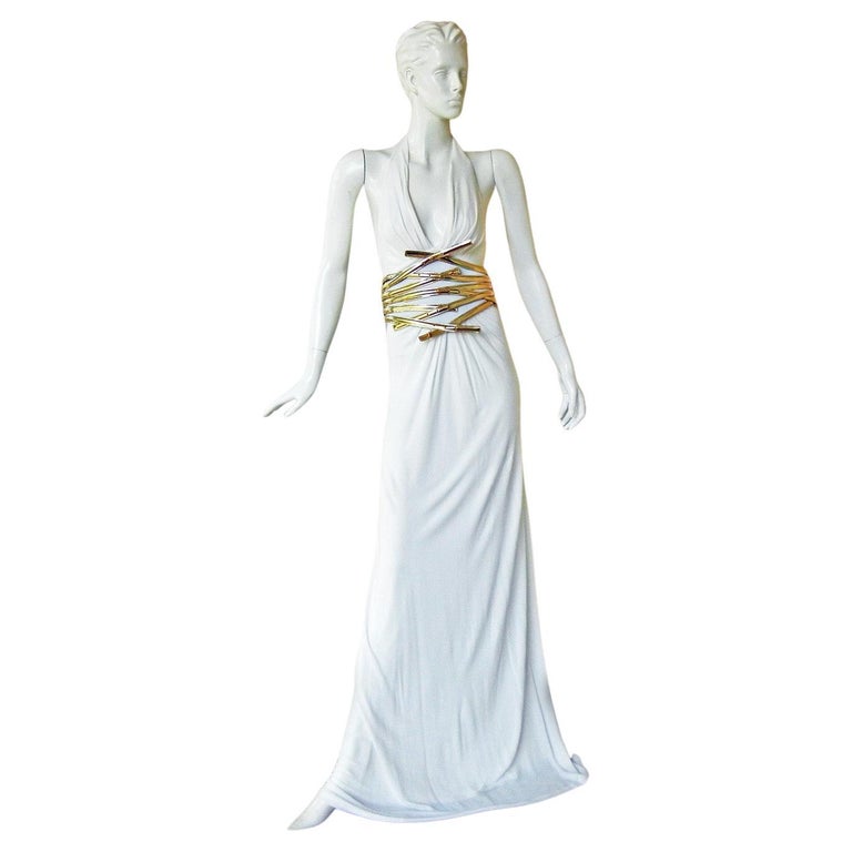 Dsquared2 Runway Halter White Jersey Gown Dress Gown + Fab Wide Gold ...