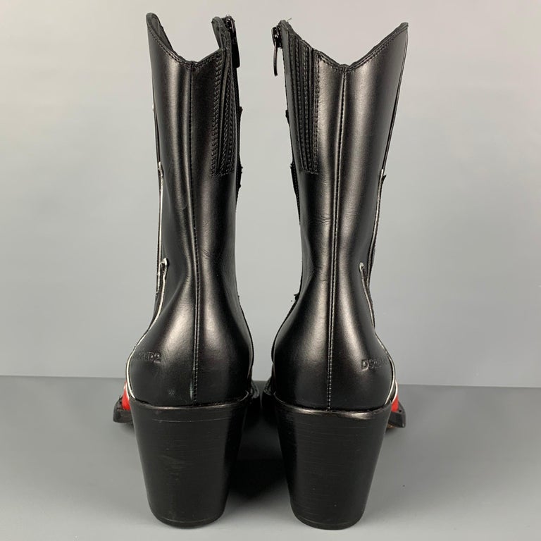 DSQUARED2 Size 11 Black Red Silver Flames Leather Cowboy Ankle Boots at ...