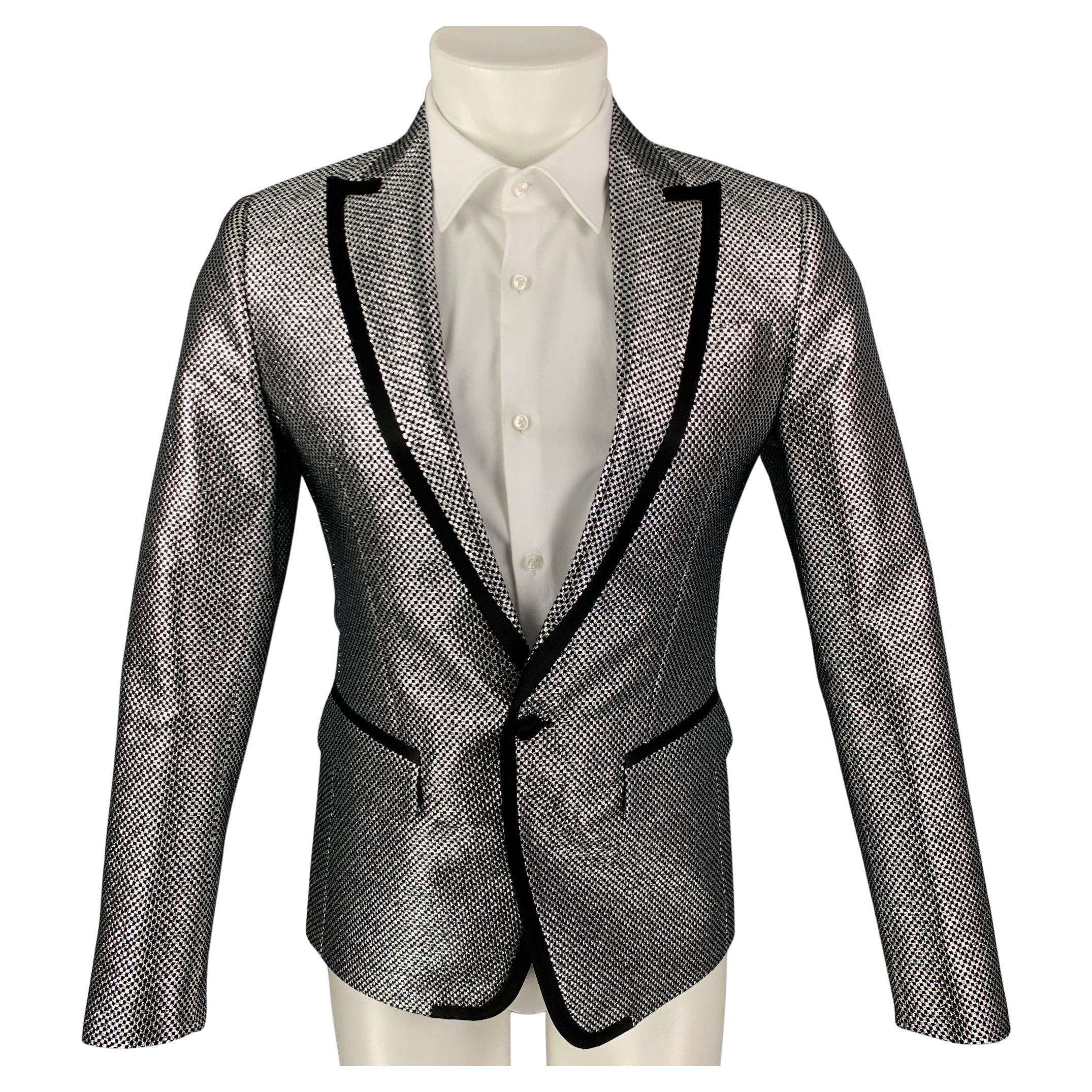 DSQUARED2 Size 36 Silver Checkered Polyester / Silk Peak Lapel Sport ...