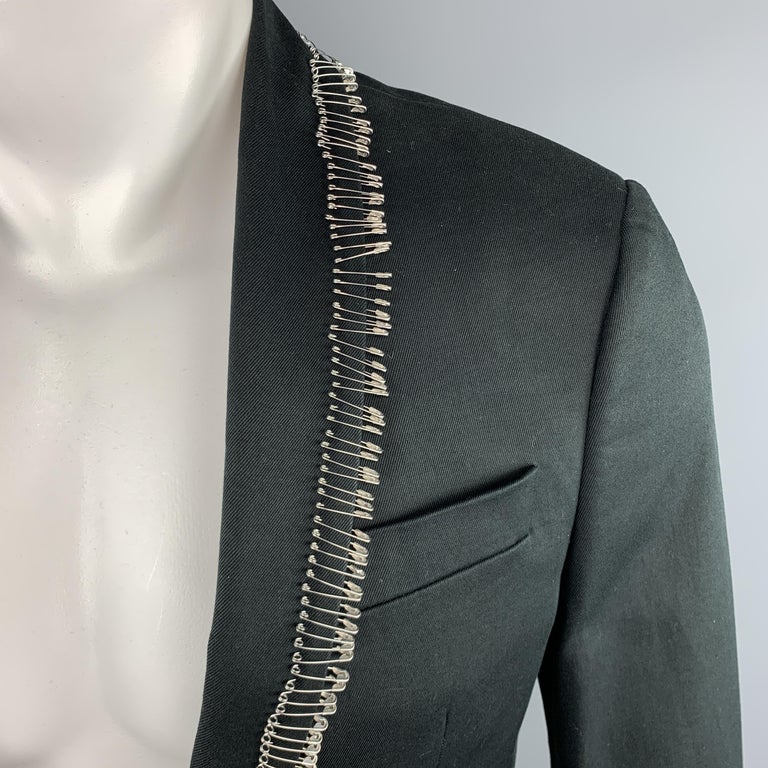 DSQUARED2 Size 38 Black Cotton / Elastane Shawl Collar Safety Pin Sport ...