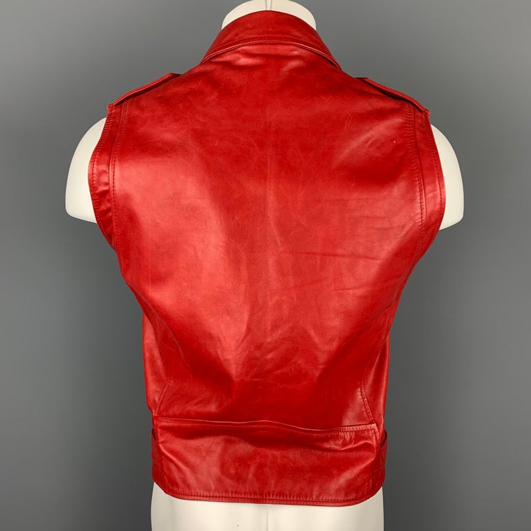 DSQUARED2 Size 40 Red Leather Zip Up Biker Vest at 1stDibs