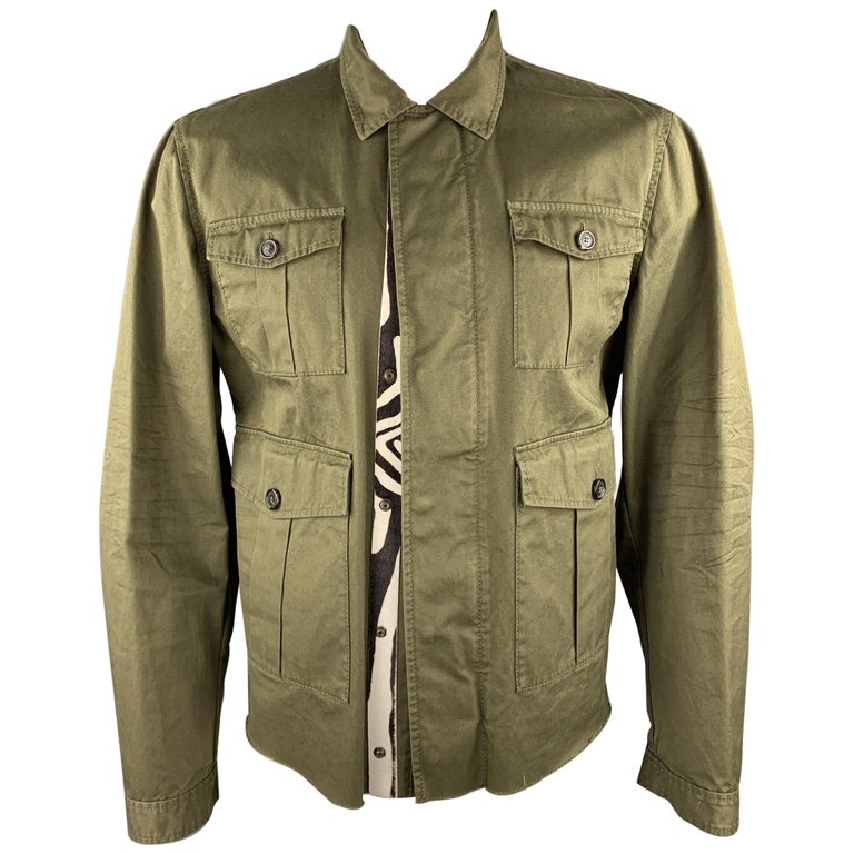 DSQUARED2 Size 44 Olive Cotton Zebra Ponyhair Trim Army Jacket at 1stDibs