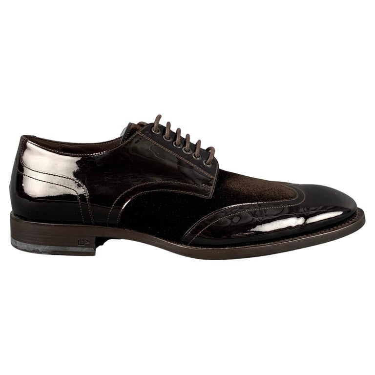 DSQUARED2 Size 9 Brown Mixed Materials Velvet Wingtip Lace Up Shoes For ...