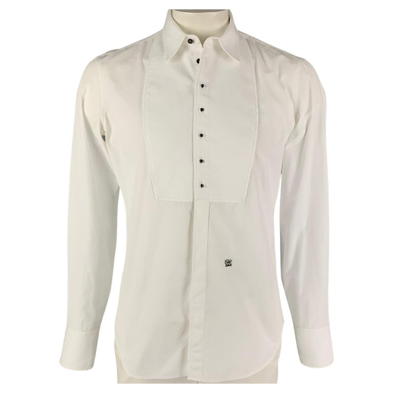 DSQUARED2 Size L White Mixed Fabrics Cotton Tuxedo Long Sleeve Shirt ...