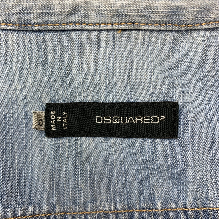 DSQUARED2 Size M Blue Distressed Light Wash Bleached Denim Sleeveless ...
