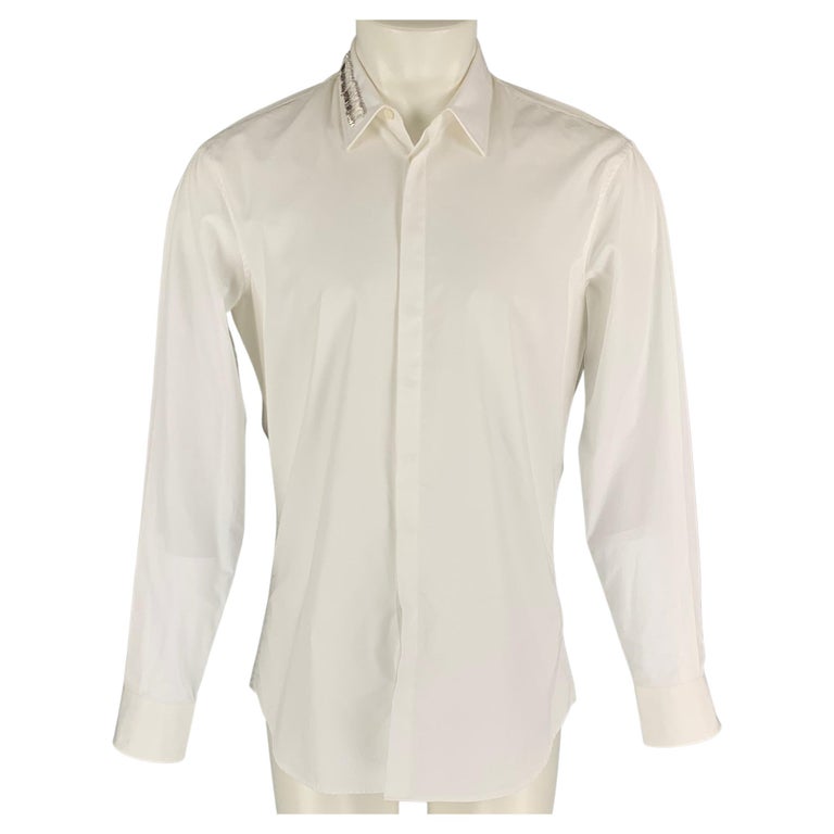 DSQUARED2 Size S White Cotton Hidden Placket Long Sleeve Shirt For Sale ...