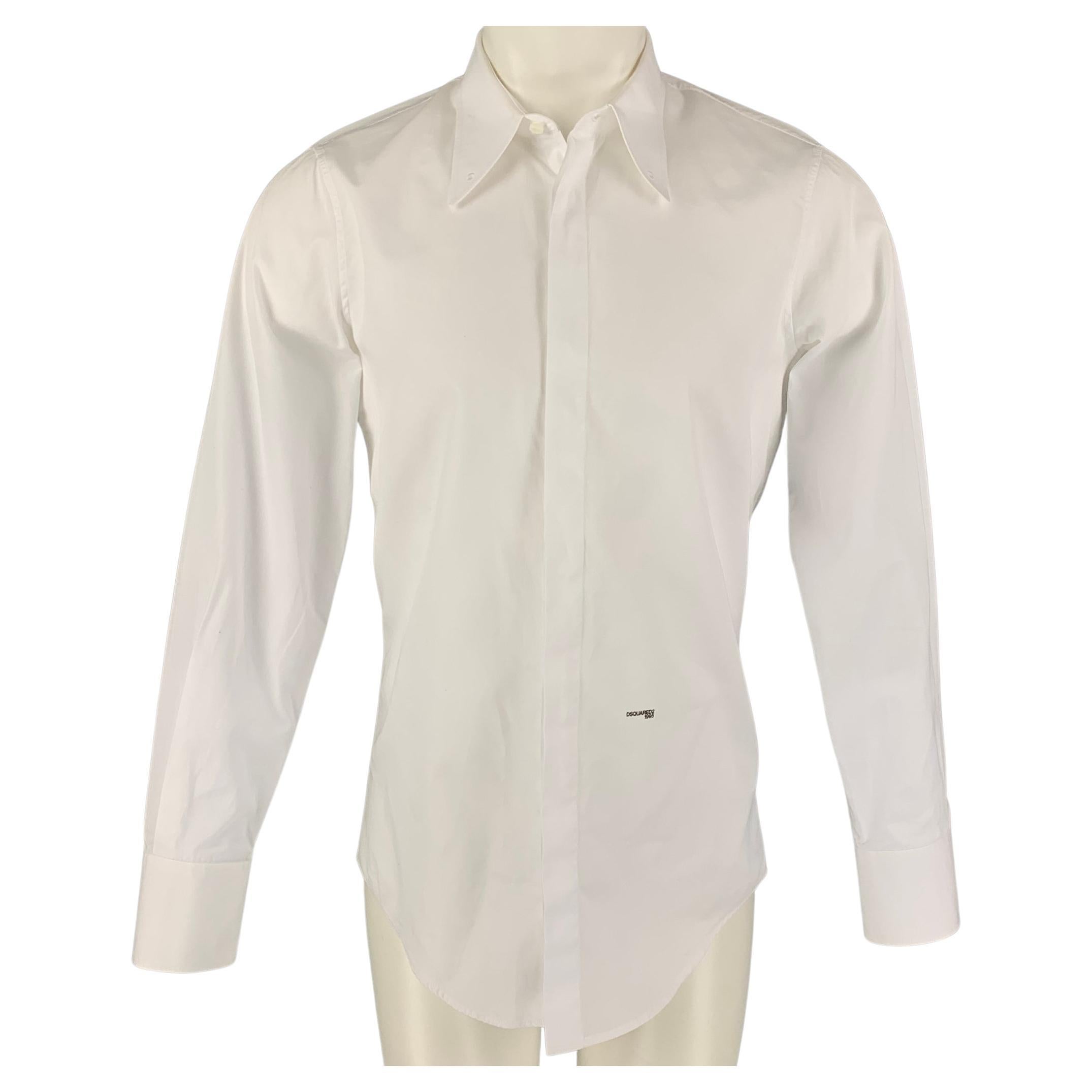 DSQUARED2 Size S White Solid Cotton Button Up Long Sleeve Shirt at 1stDibs