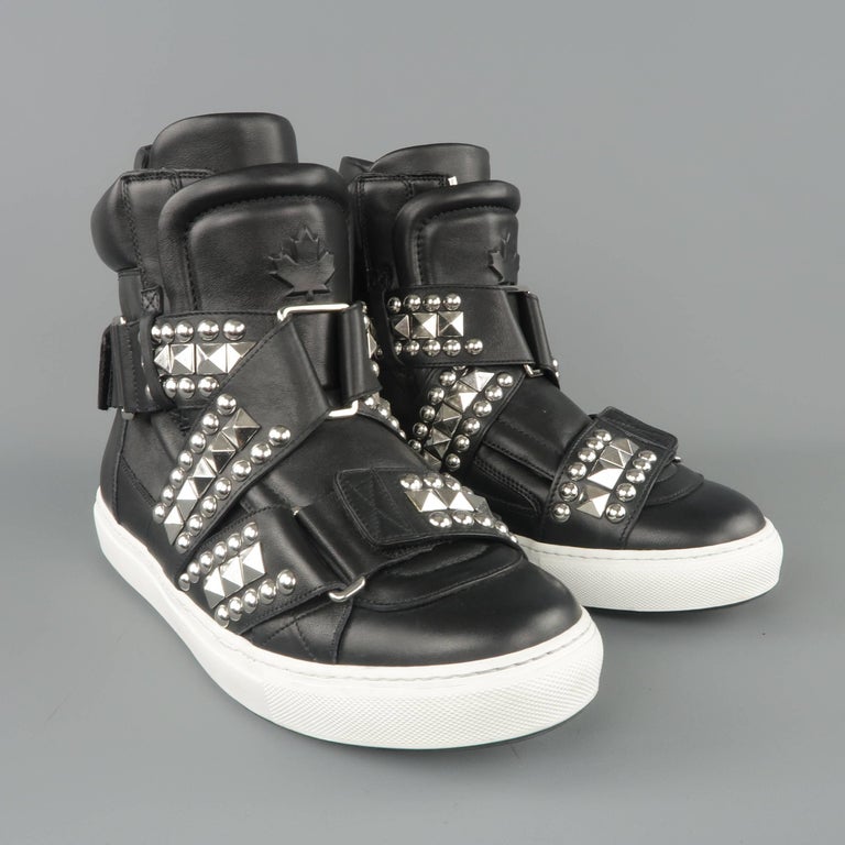 DSQUARED2 Sneakers - 9.5 Black Silver Studded Leather High Top at ...