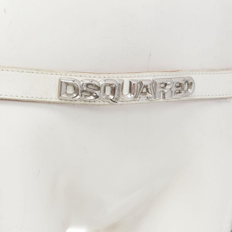 DSQUARED2 Vintage Y2K white logo leather silver bulldog helmet chain ...