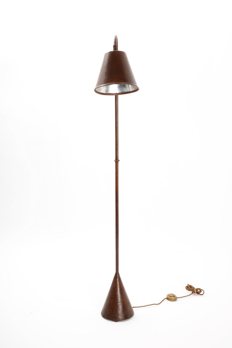 Dual Cone Leather Stitched Reading Floor Lamp. France 1960s For Sale at ...