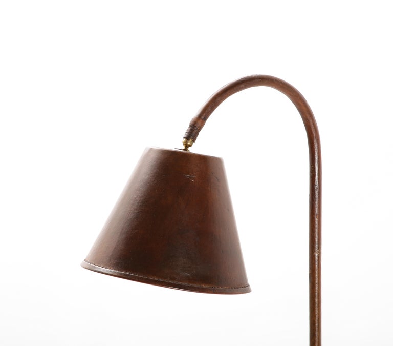 Dual Cone Leather Stitched Reading Floor Lamp. France 1960s For Sale at ...