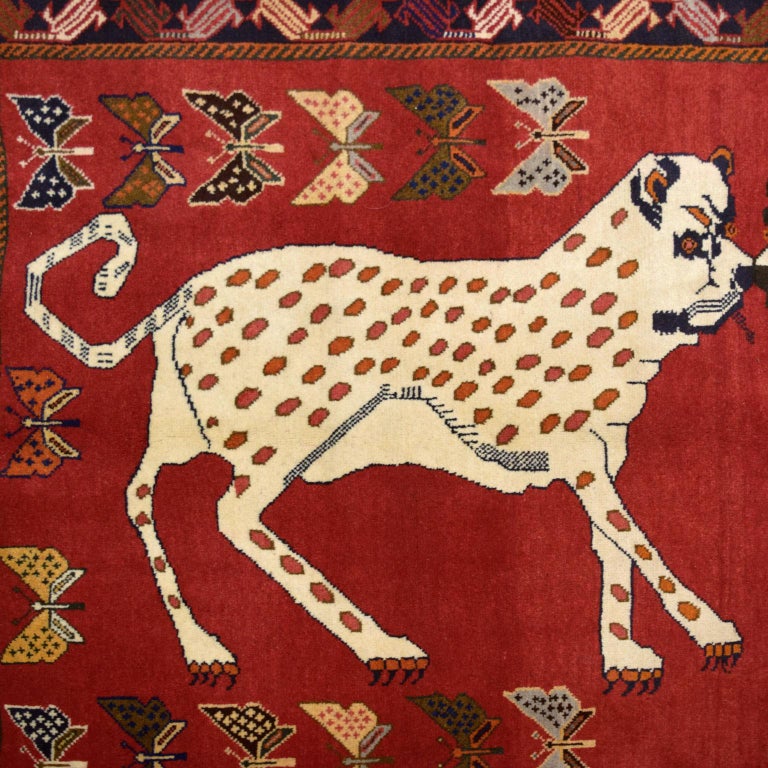 Vintage 1940s Persian Qashqai Leopard Rug, Dual Motif, 4x6 For Sale at ...